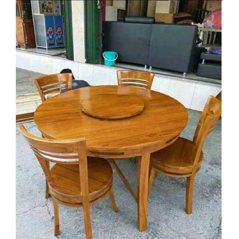 Jual meja makan bulat kursi 4 meja putar kayu jati | Shopee Indonesia