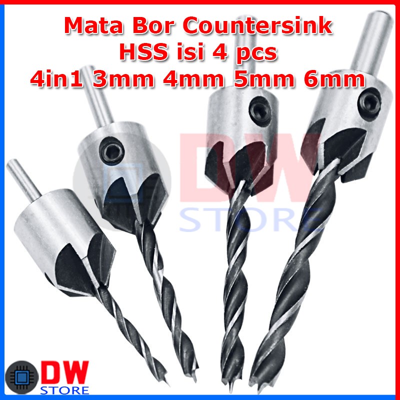 Jual Mata Bor Countersink Kayu Chamfer Drill Bit 4in1 4pcs 7in1 7pcs ...