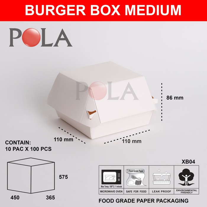 Jual POLA Paper Clamshell Box Burger / Burger Box kertas (XB04 ...