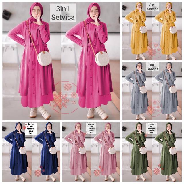 Jual ST 3IN1 SETVICA/ SET BAJU MUSLIMAH TERBARU/ SET ROK/ stelan hijab ...