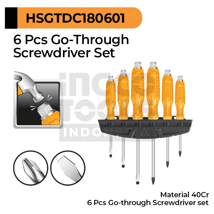 Jual 6-Pcs Go-Through Screwdriver Set INGCO HSGTDC180601 Obeng Ketok ...
