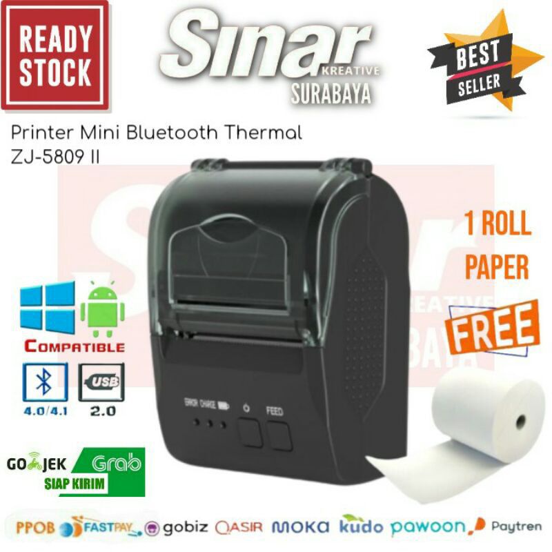 Jual MINI PRINTER BLUETOOTH THERMAL 58MM ZJ 5809 CETAK RESI LABEL dan STRUK (Android IOS Windows ...