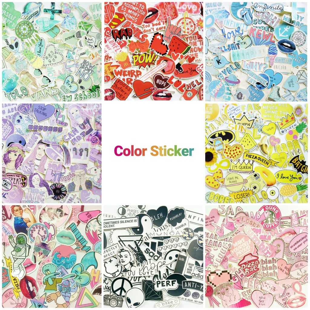 Jual Semua Sticker Warna Warni Pink Merah Biru Ungu Kuning Hijau ...