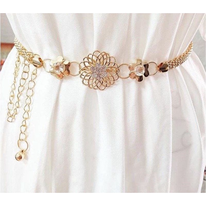 Jual YF-IKAT PINGGANG /GESPER RANTAI WANITA CROUN GOLD MEWAH/BELT DRESS RANTAI | Shopee Indonesia