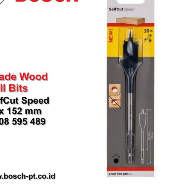 Jual BOSCH Mata Bor Kayu Kipas 18 mm Spade Bits Selfcut Speed - Hex ...