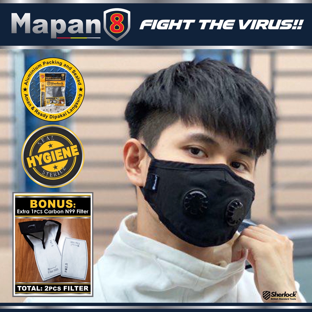 Jual MASKER RESPIRATOR SHERLOCK with DUAL VALVE with N99 CARBON FILTER ...