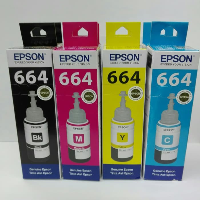 Jual Jual Tinta Printer EPSON T664 Black, Cyan, Magenta, Yellow 1set Original Murah | Shopee ...