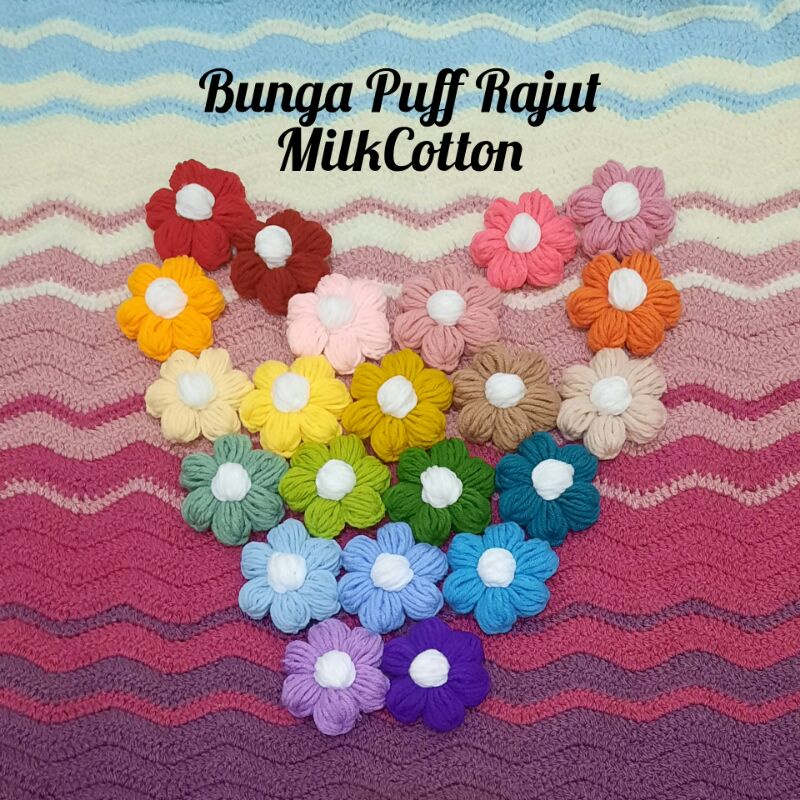 Jual Bunga Rajut Puff Aplikasi 4, 5, 6, 7, 8, 9, 10 cm (40 Warna ...