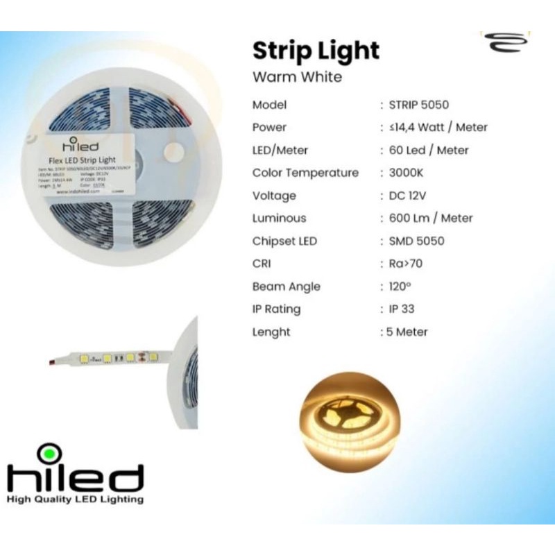 Jual Led Strip HILED 12V 5050 60 LED Indoor IP33 6500k(Putih) 3000k (Warm White) | Shopee Indonesia