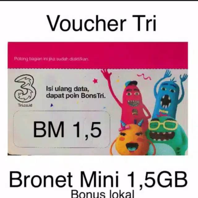 Jual Voucher tri 1.5 gb / Voucher BM1 + 500MB Lokal | Shopee Indonesia