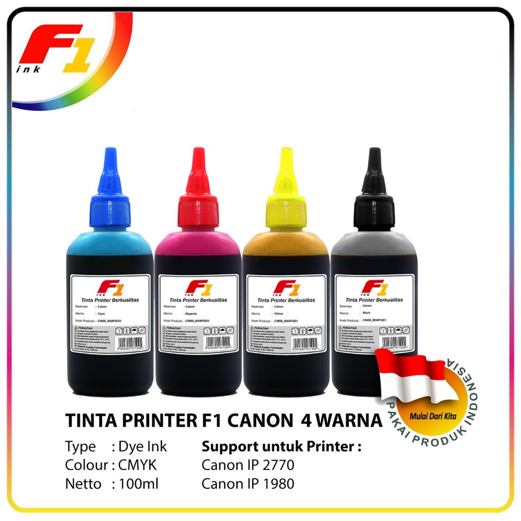 Jual Tinta Refill Dye F1 ink 100ml set CMYK Ip2770 Mp287 MP257 Mp237 ...