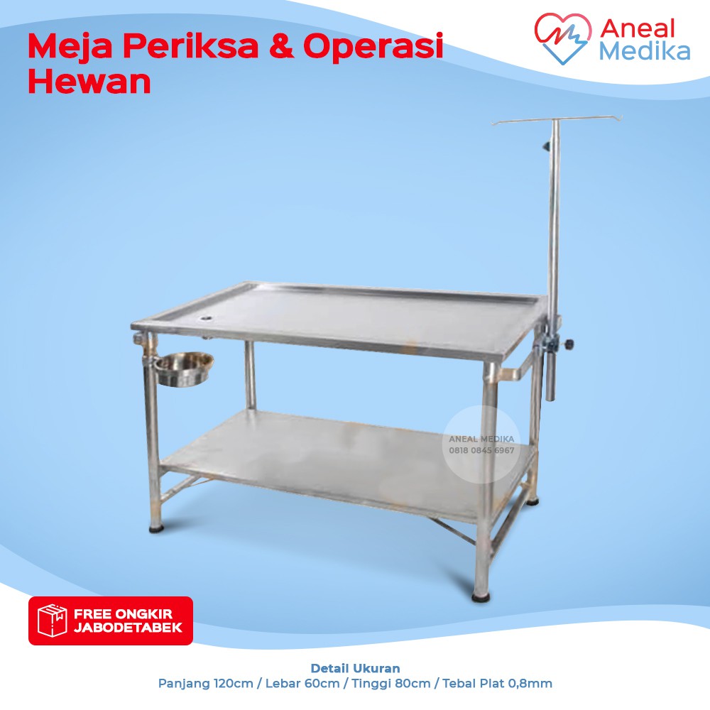 Jual Meja Periksa dan Operasi Hewan Panjang 120 cm - Tebal Plat 0,8 mm ...