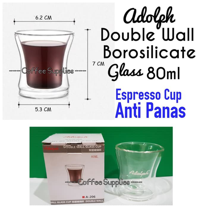 Jual ADOLPH DOUBLE WALL GLASS 80ml espresso cup gelas kopi teh borosilicate anti panas | Shopee ...