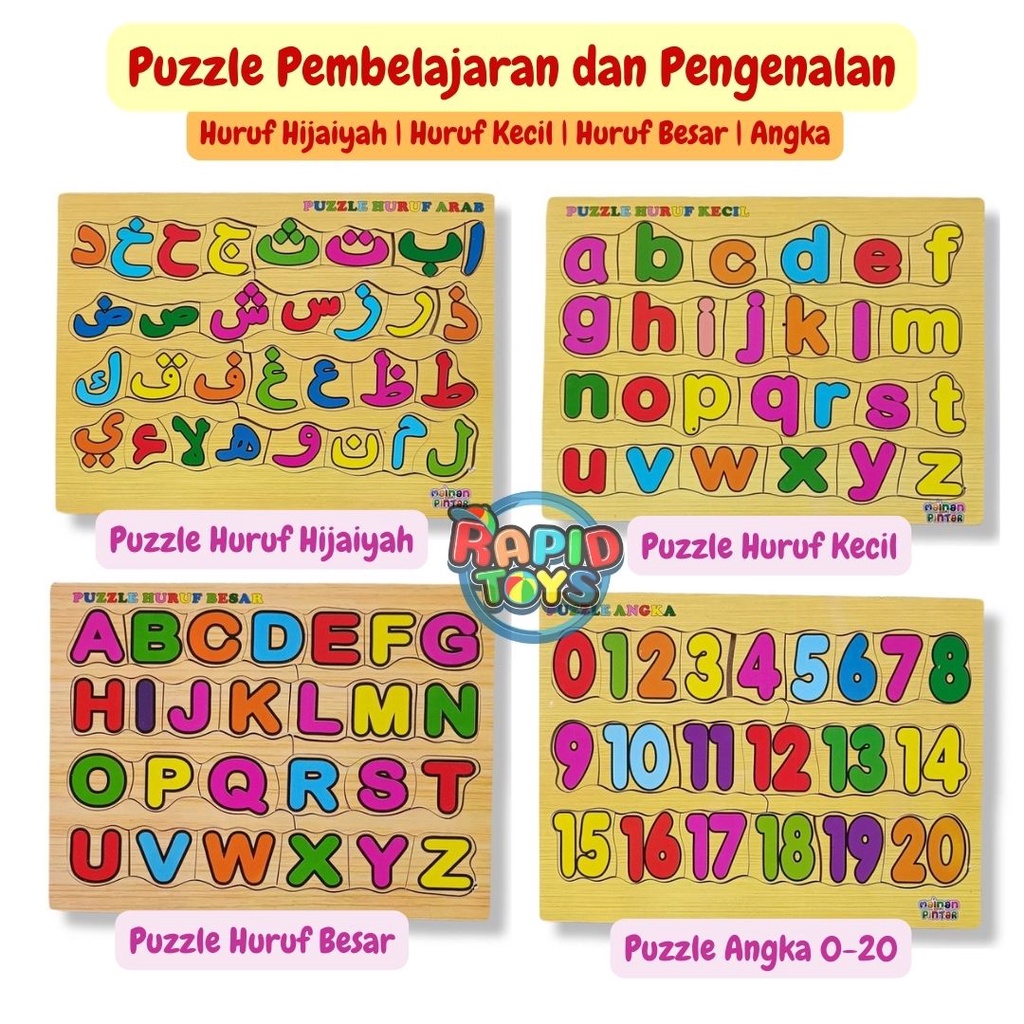 Jual Puzzle Kayu Pengenalan Huruf Hijaiyah Huruf Alphabet Dan Angka ...