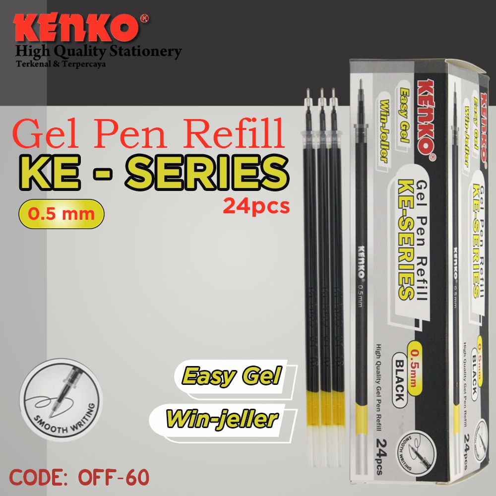 Jual REFILL KENKO Isi Pulpen Gel 0,5 mm KE-Series Tinta Hitam (Easy Gel ...