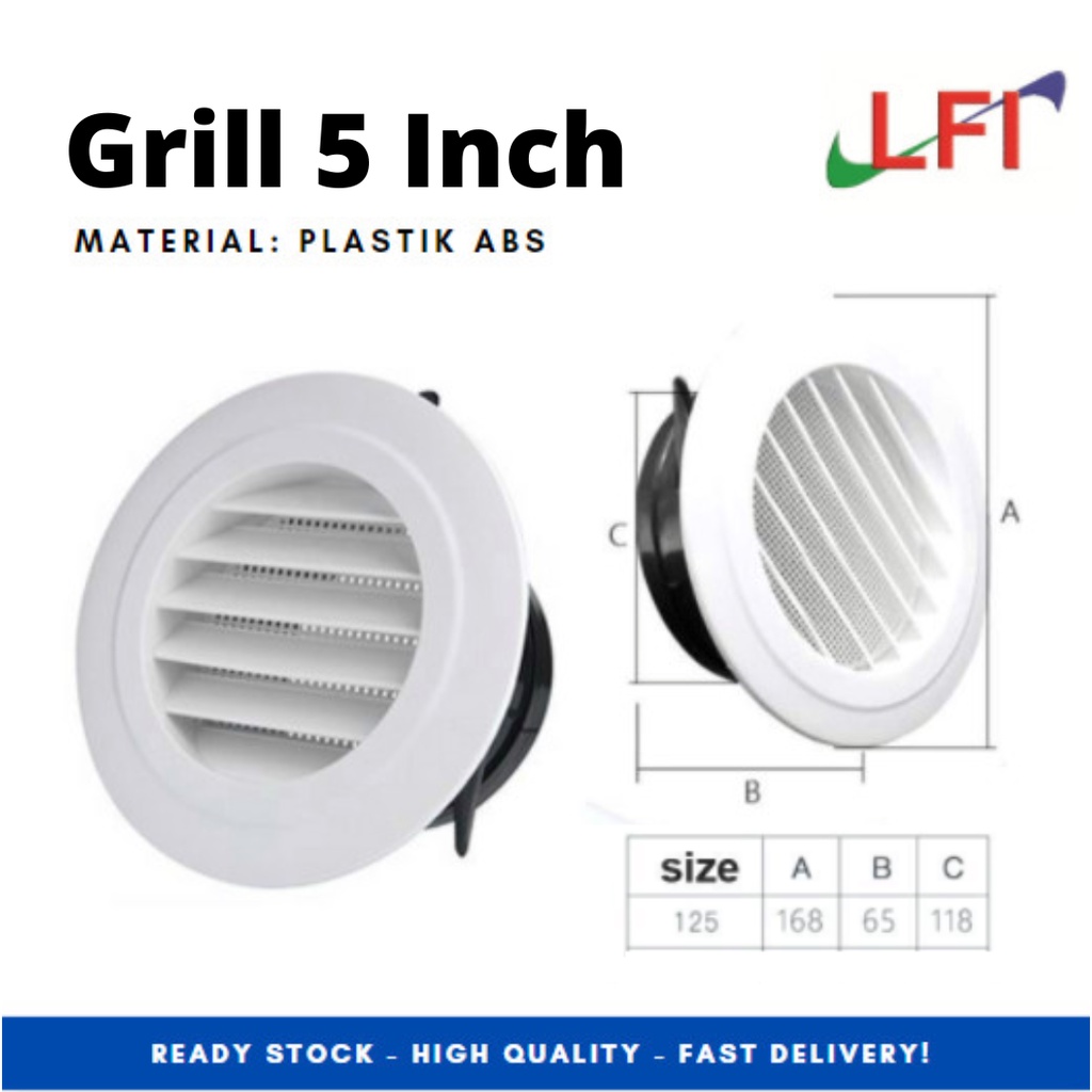 Jual Ceiling Round Air Grill 5 inch ABS / Grill penutup inline duct 5 ...