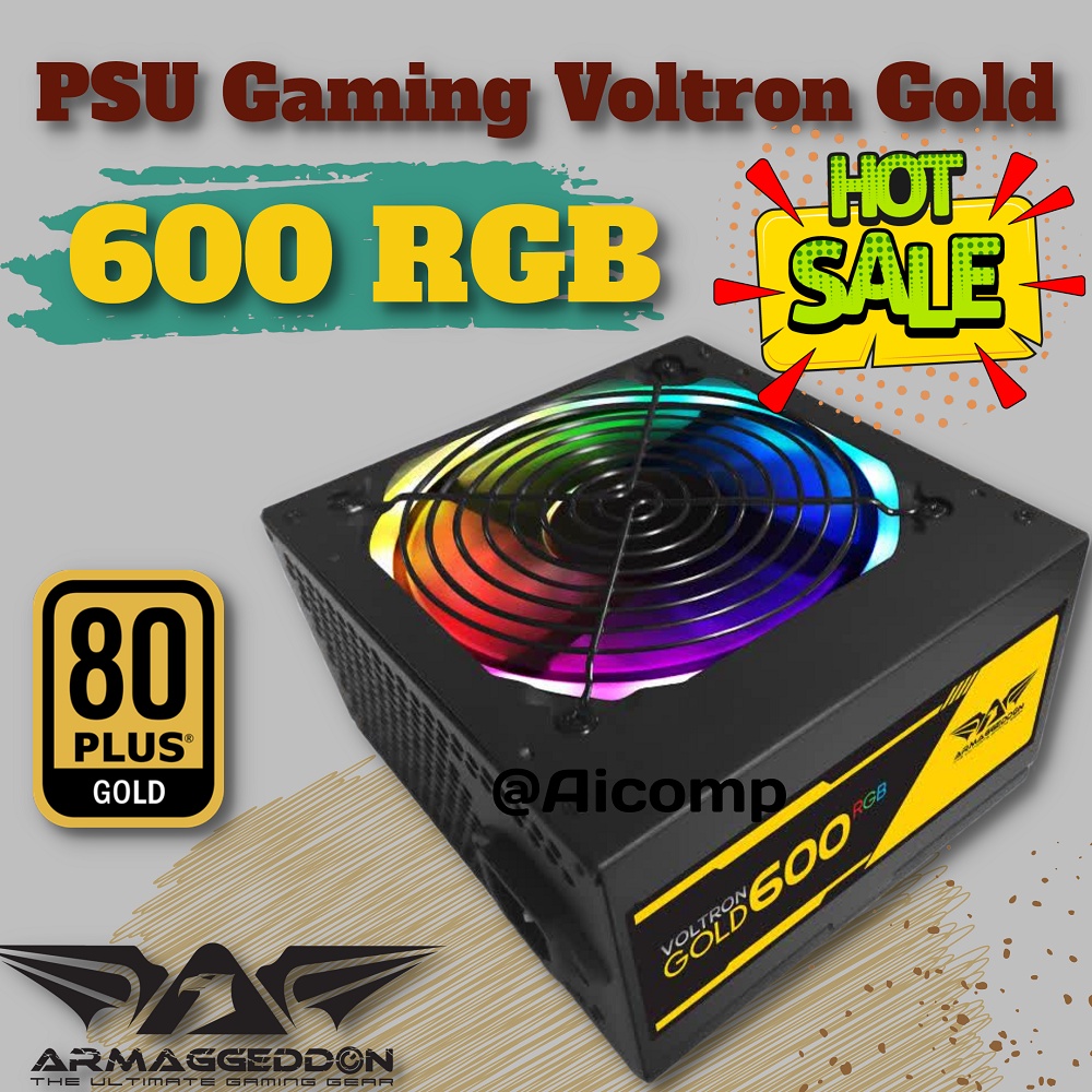 Jual PSU Gaming Voltron Gold 600 Watt / 600W Pure Armaggeddon RGB 80 plus 80+ Gold Power Supply ...