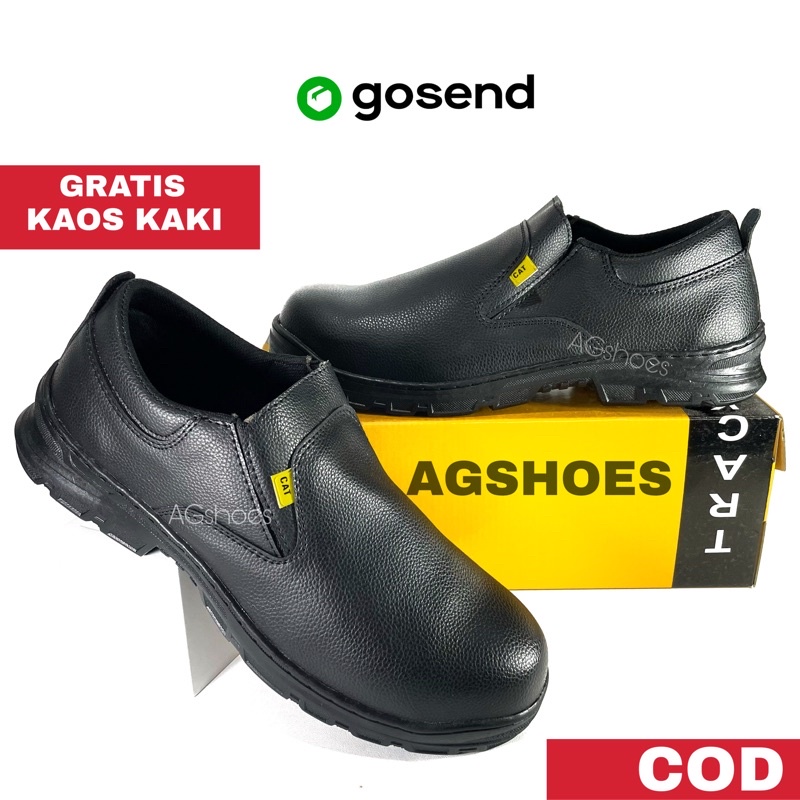 Jual Sepatu Safety Slip On Bahan Kulit Ujung Besi Anti Slip & Bonus ...