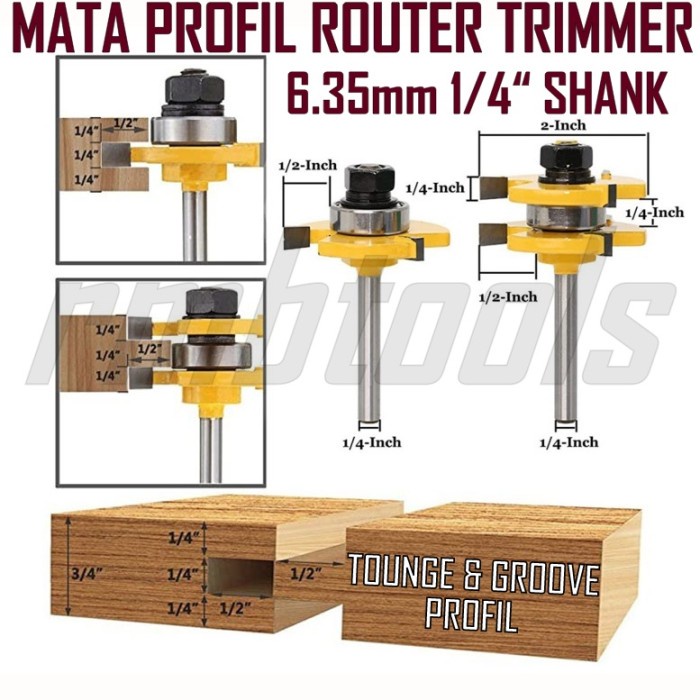 Jual (2Pcs) MATA PROFIL MATA ROUTER MATA TRIMMER TONGUE & GROOVE 6.35MM ...