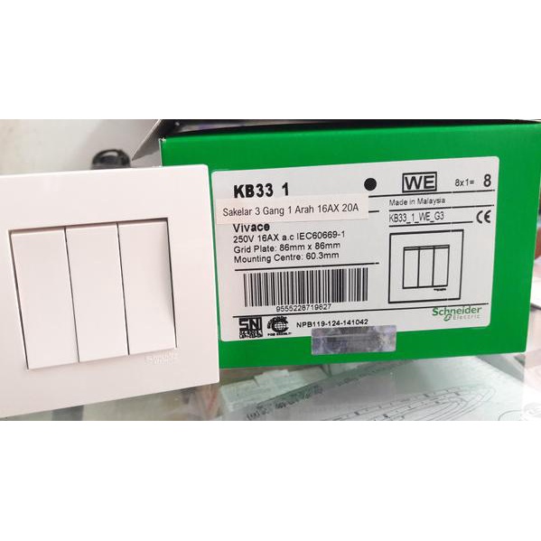 Jual saklar triple vivace schneider SAKLAR 3 GANG KB33_1_WE 16A ...