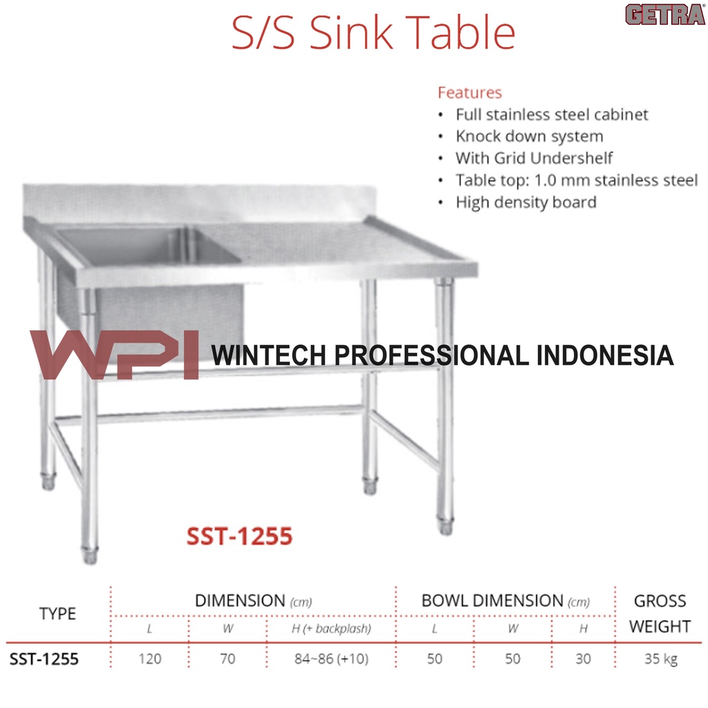 Jual Getra SST-1255 Stainless Steel Sink Table / Meja Cuci Piring ...