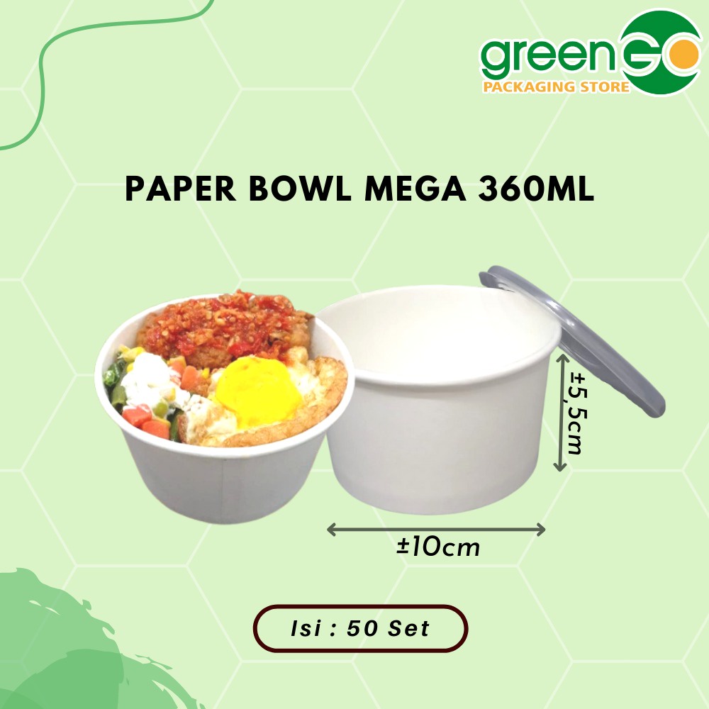 Jual PAPER BOWL MEGA POLOS 360ML 50 SET TUTUP 12 OZ MANGKOK RICE BOWL ...