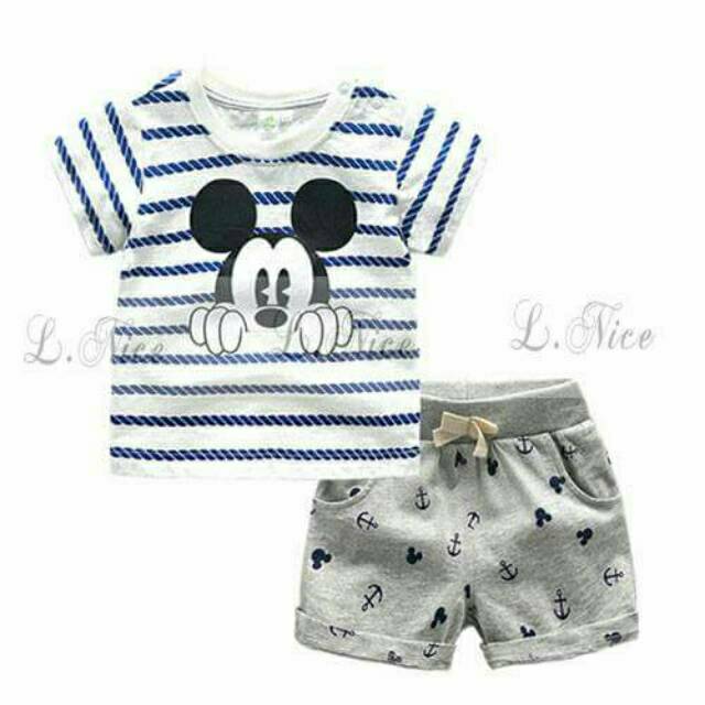 Jual L-Nice Mickey Mouse Stripes Set | Shopee Indonesia