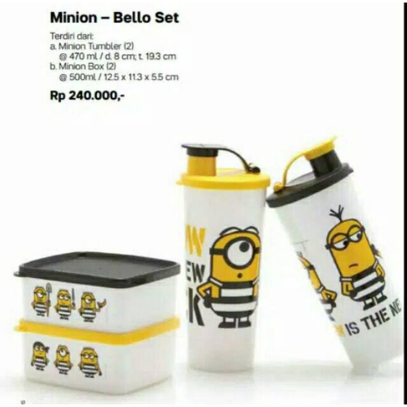Jual Tupperware minion bello set/ paket tempat makan dan minum anak ...