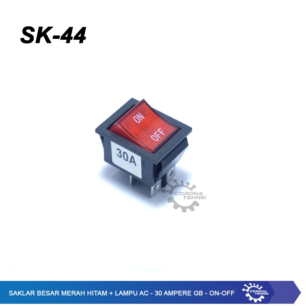 Jual Saklar Besar Merah Hitam + Lampu AC - 30 Ampere GB - ON-OFF ...