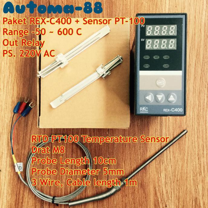 Jual Rex-C400 + Sensor Rtd Pt100 -50 - 600C Temperature Control Out ...