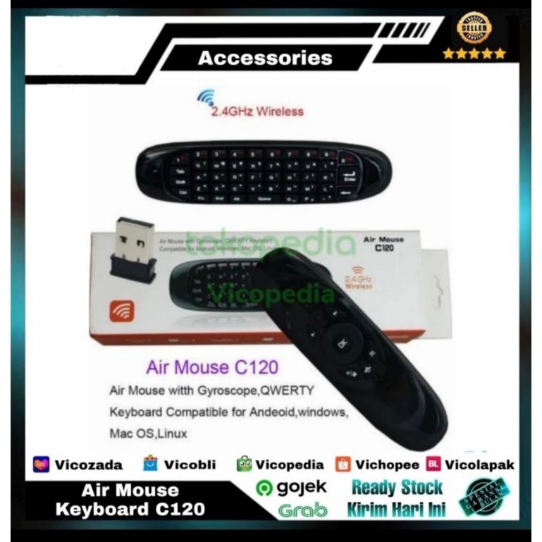 Jual Air Mouse Mini Keyboard Remote Wireless C120 Gyroscop 3 in 1 TV ...