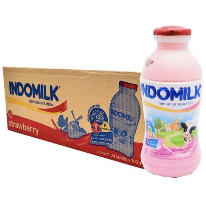 Jual BAYAR DITEMPAT Susu Indomilk Rasa Strawberry Botol 190 ml (1 karton isi 24 botol) | Shopee ...