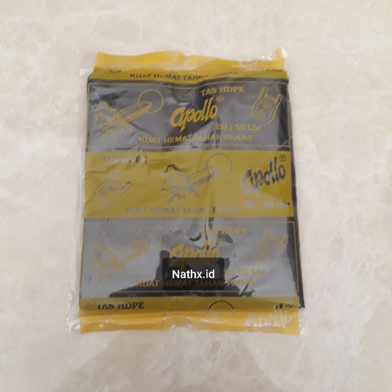 Jual Plastik/Kresek Hitam Apollo Kecil 50pcs (Logo Kuning) | Shopee ...
