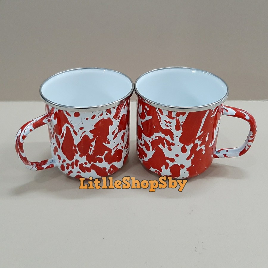 Jual Gelas Cangkir Mug Enamel 9cm Merah Blirik Marble Loreng | Shopee ...