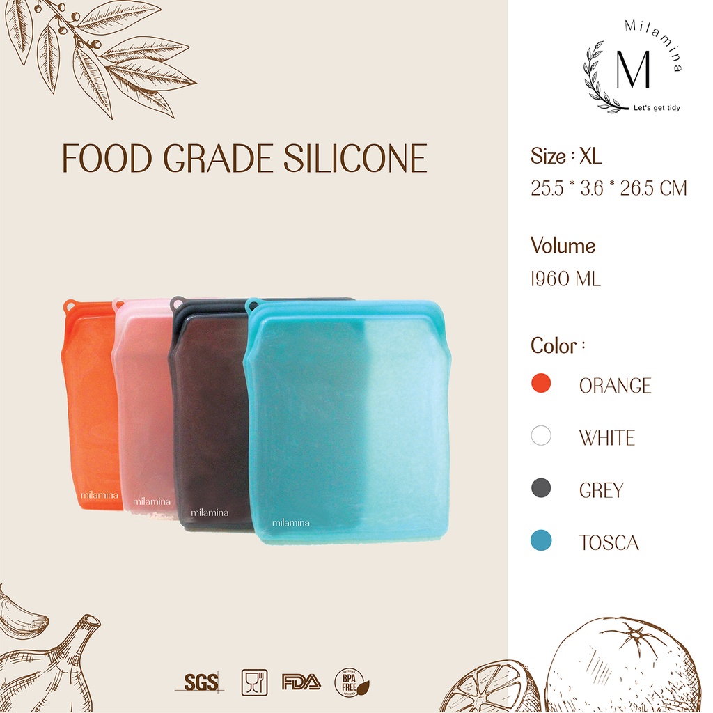 Jual Silicone Bag Extra Large/ Xl-1960ml/ silicone pouch / bag / food ...