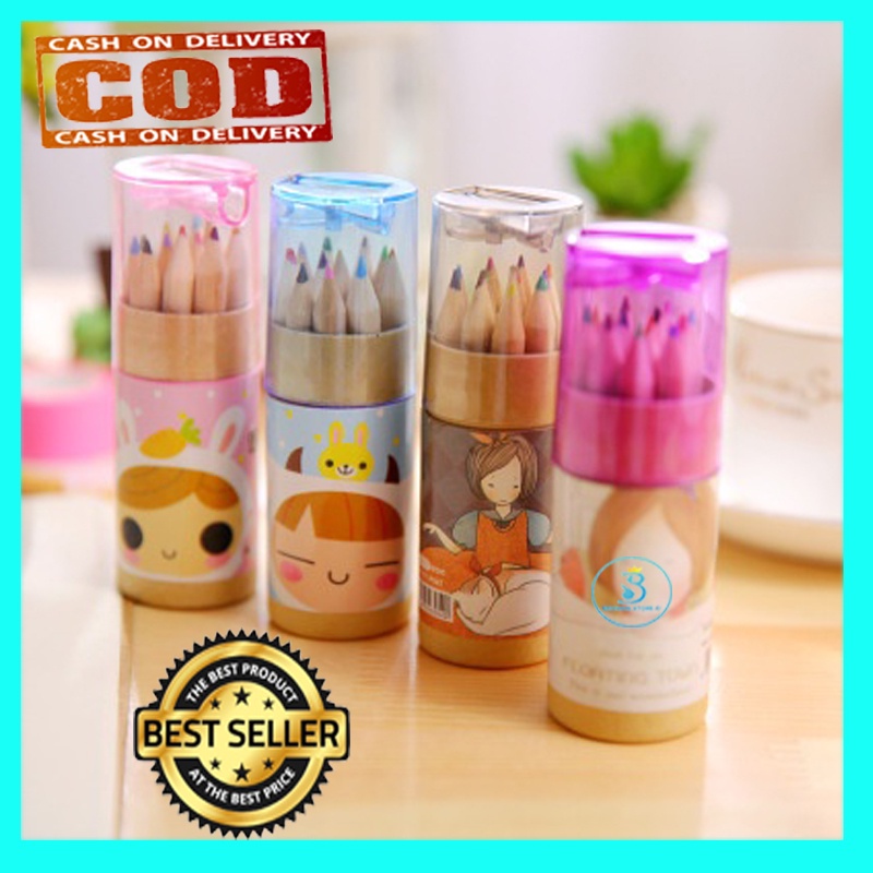 Jual Wu Pensil Warna Dan Peraut Pensil 1 Set Isi 12 Warna Pensil