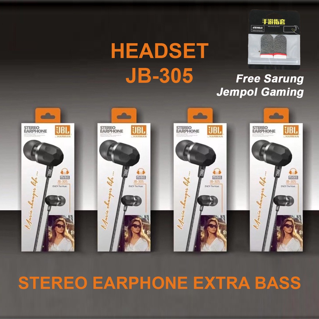 Jual Headset JB305 Earphone Extra Bass Stereo Free Sarung Jempol Gaming ...