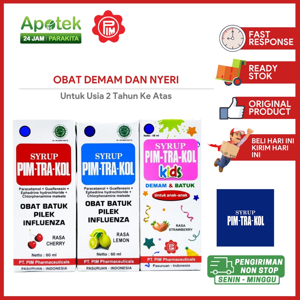 Jual Pimtrakol Sirup Rasa Lemon dan Cherry Untuk Demam Batuk Pilek Anak ...