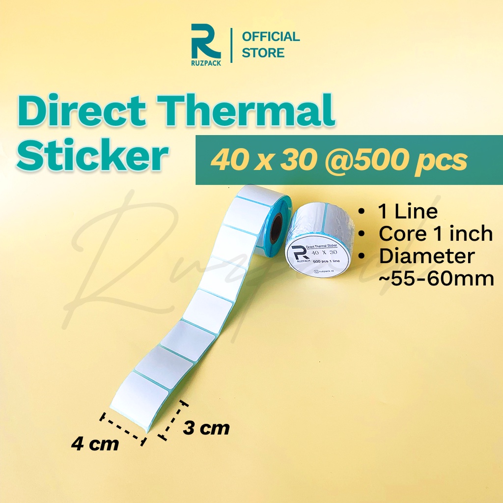 Jual Direct Thermal Sticker [40x30 MM] Stiker Resi Pengiriman Label Barcode Thermal 1 LINE 500 ...