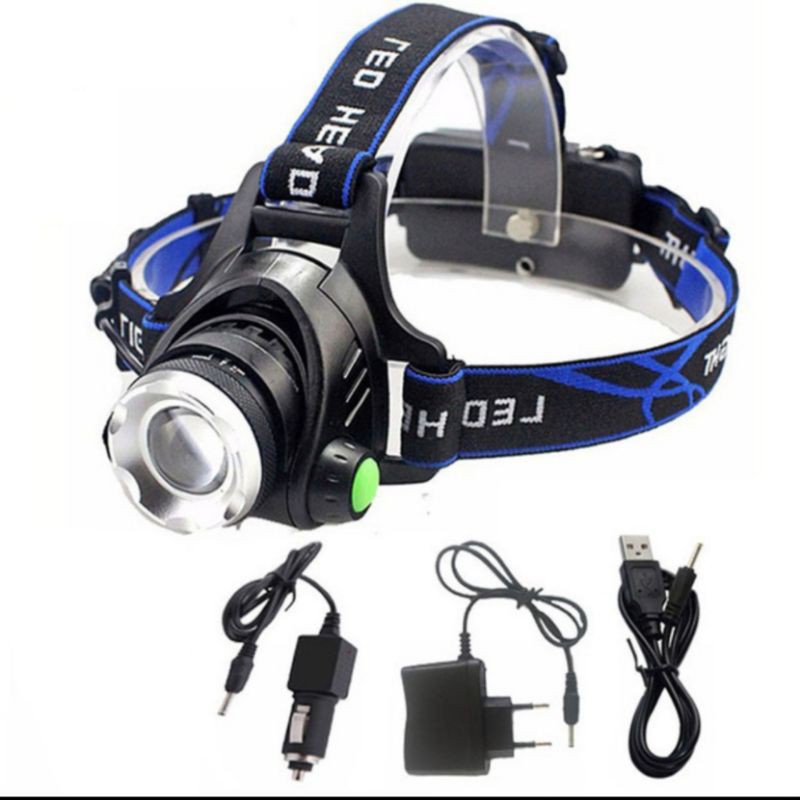 Jual headlamp led komplit baterei charger lampu senter kepala led head ...