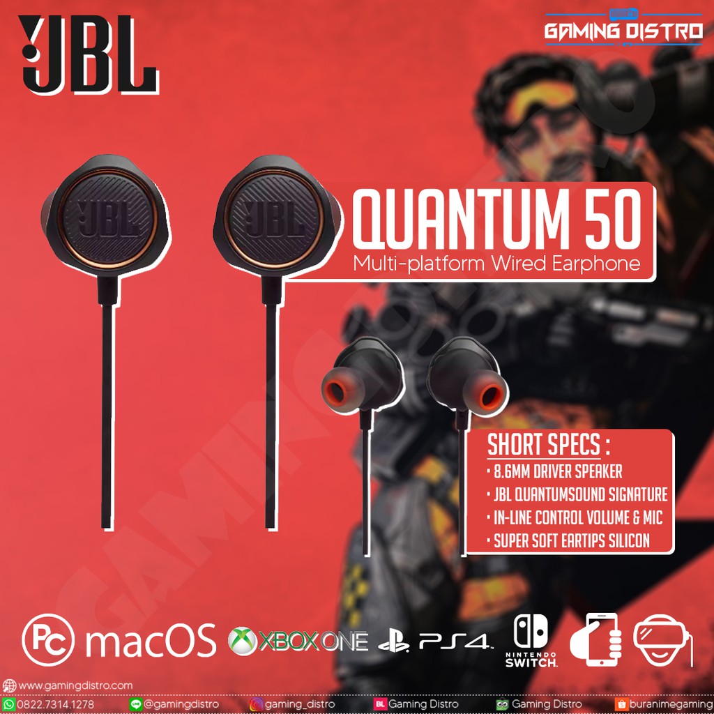 Jual Headset Gaming JBL Quantum 50 - JBL Q50 In-Ear With Volume Slider ...