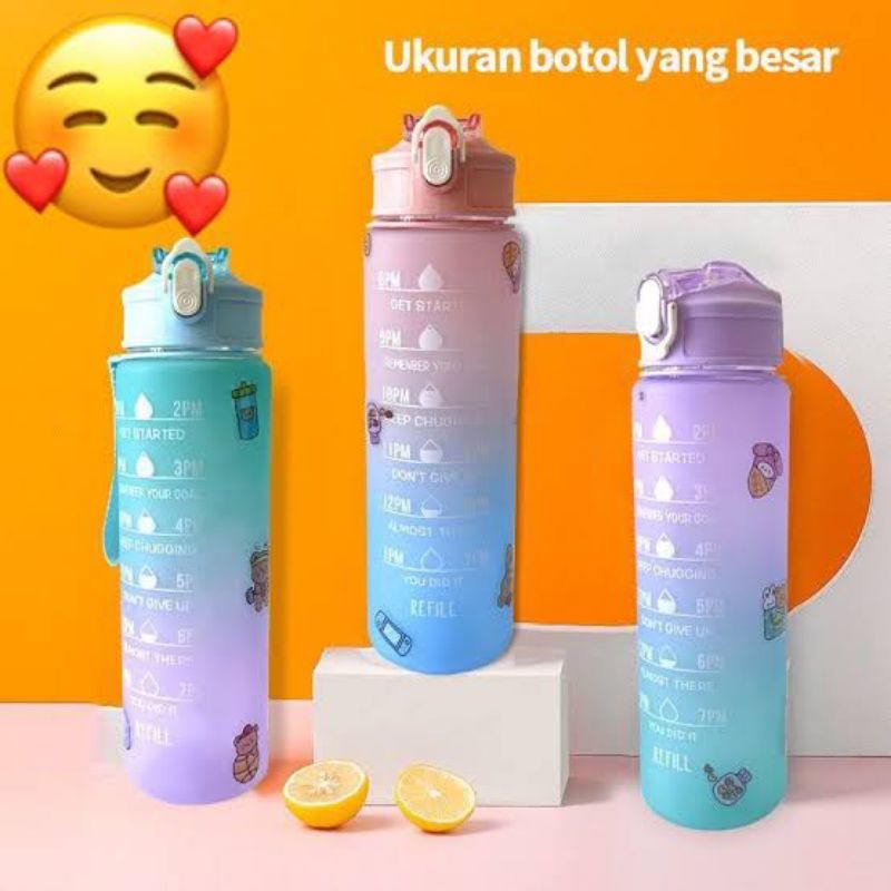 Jual Botol Minum Viral Motivasi 1 Liter Free Stiker Tutup Flip / Botol ...