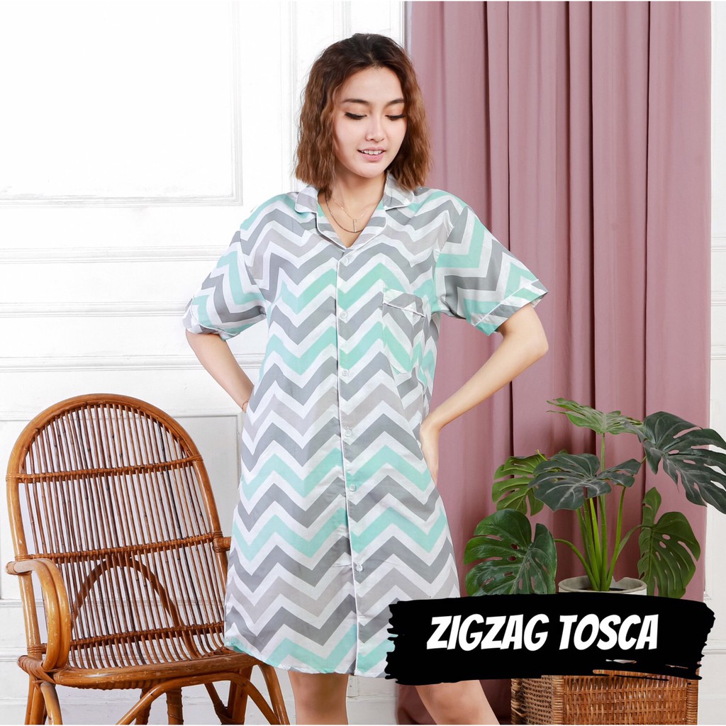 Jual Daster Katun, Kancing Depan, All Size Fit To L, Motif Zigzag Tosca ...