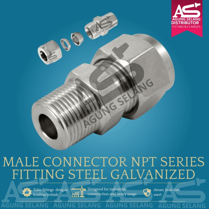 Jual Male Connector 10 L x 3/8" NPT Galvanis Steel Union Tube Fitting NPT | Shopee Indonesia
