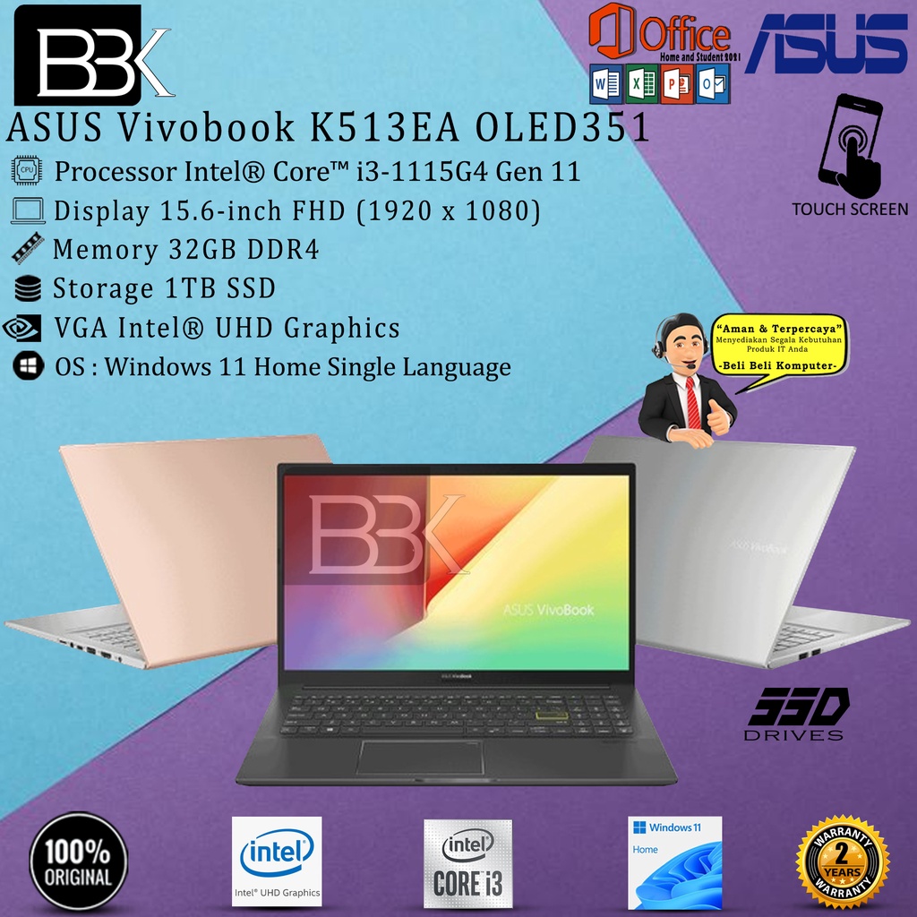 Jual ASUS Vivobook K513EA OLED351 | i3 1115G4 32GB 1TB W11+OHS 15.6FHD ...