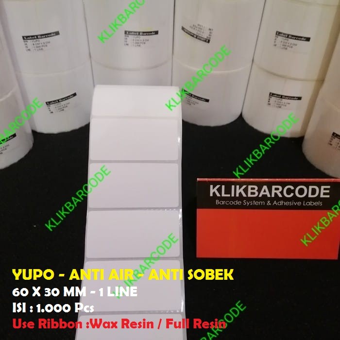 Jual Label Barcode Yupo/Vinyl 60 x 30 Kertas Stiker 60x30 mm dus 6 x 3 ...