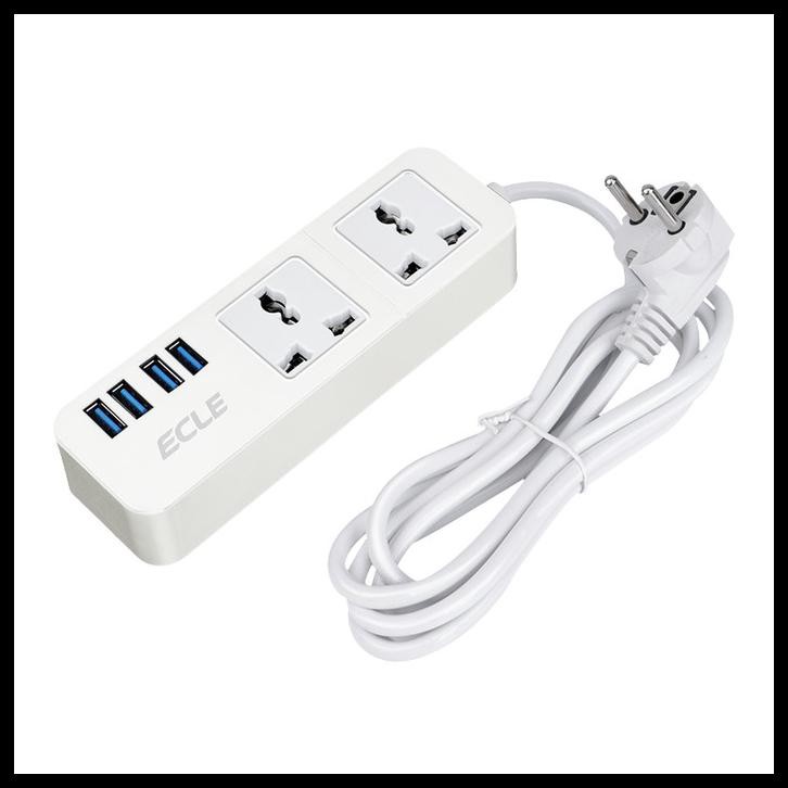 Jual Ecle Original Power Strip Stop Kontak 2 Power Socket 3 Smart Usb Port - Putih | Shopee ...