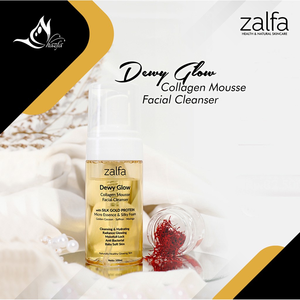 Jual Zalfa Natural Skincare Dewy Glow Collagen Mousse Facial Cleanser ...