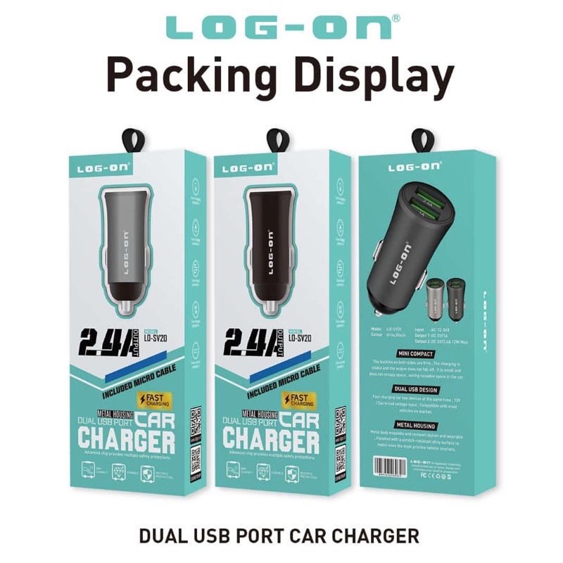Jual SAVER MOBIL LOG ON FAST CHARGING LO-SV20 2USB OUTPUT MAX 2.4A ...