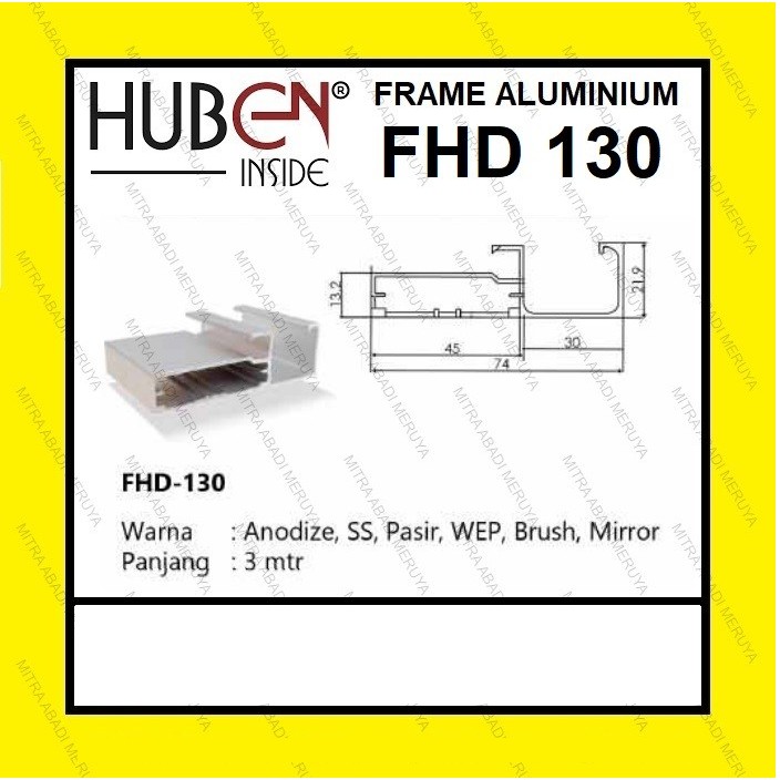 Jual Profil Frame Handle Alumunium Aluminium HUBEN FHD 130 FHD130 FHD ...